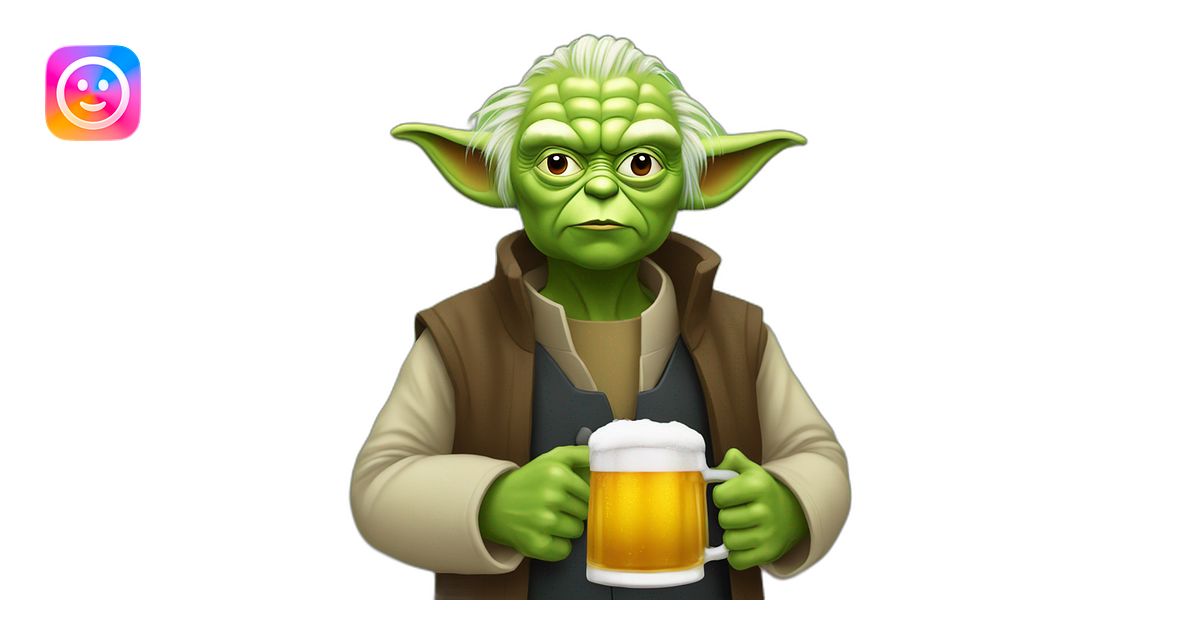trump qui boit une bière avec maitre Yoda emoji | AI Emoji Generator