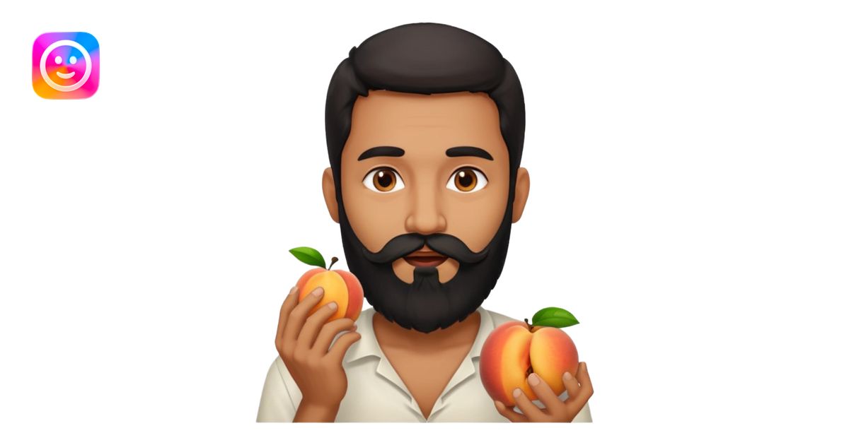 Indian man with a long beard eating a juicy peach emoji | AI Emoji ...