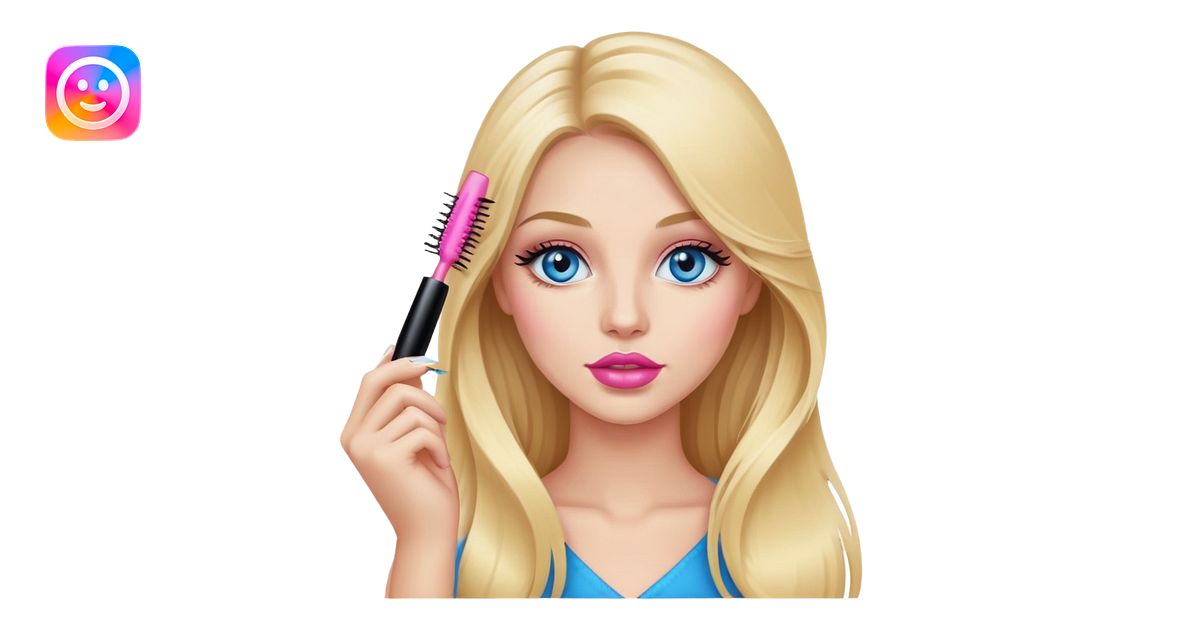 Blonde woman with long hair, blue eyes and pink lips holding mascara in ...