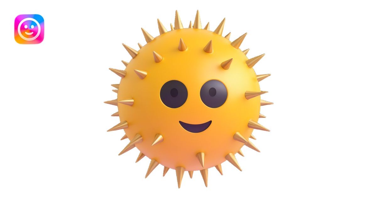 shiny and round spiked ball with metallic spikes, 3D emoji style emoji ...