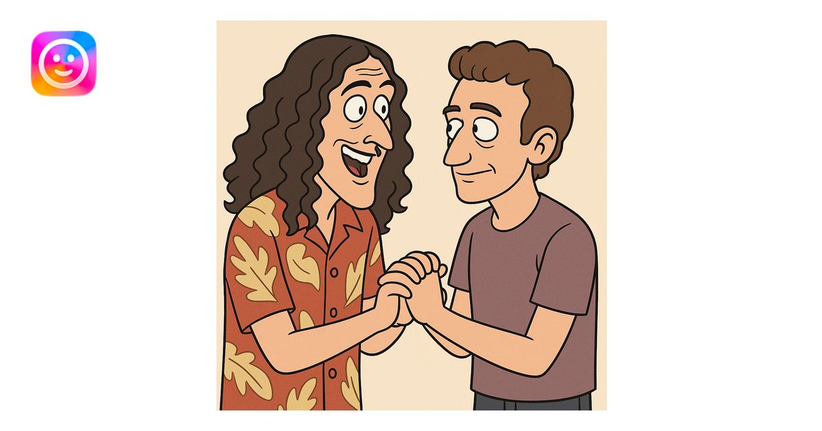 weird al holding my hands John Deacon illustration | AI Emoji Generator