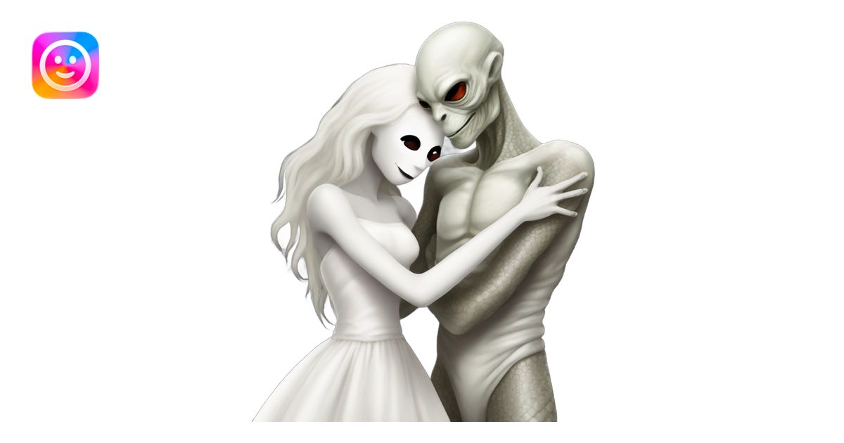 Alien reptilian woman in white dress hugs and kissing "white male human ...