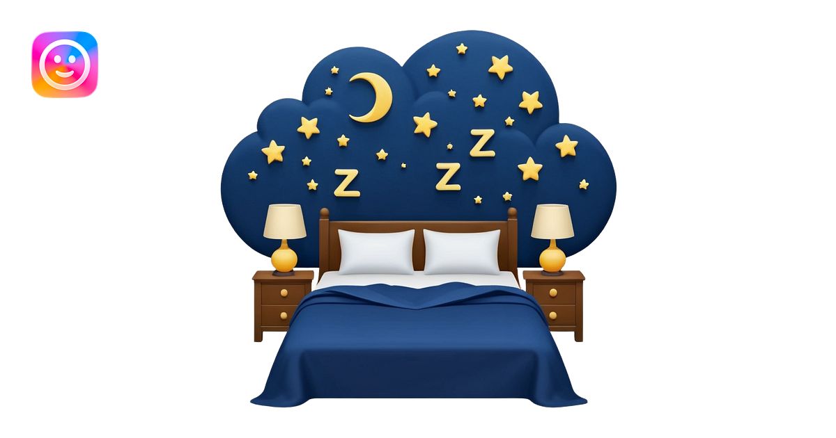 multiple ZZZ symbols rising upward, a comfortable bed with a dark blue ...