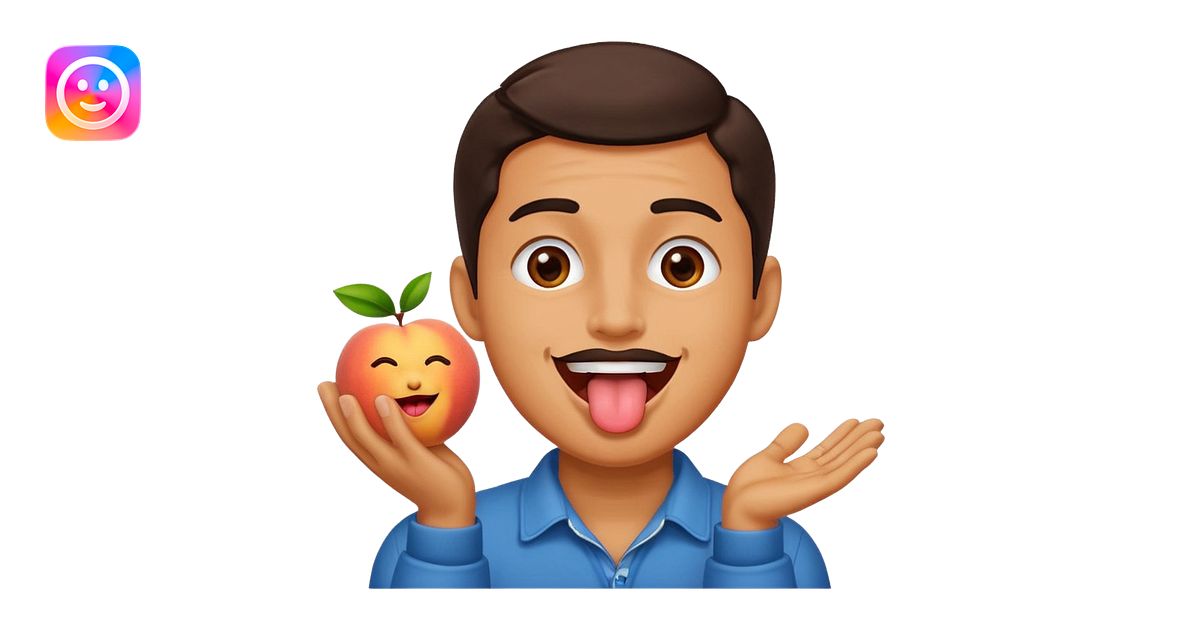 Generate me a dude clapping a peach with his tongue out happily emoji ...