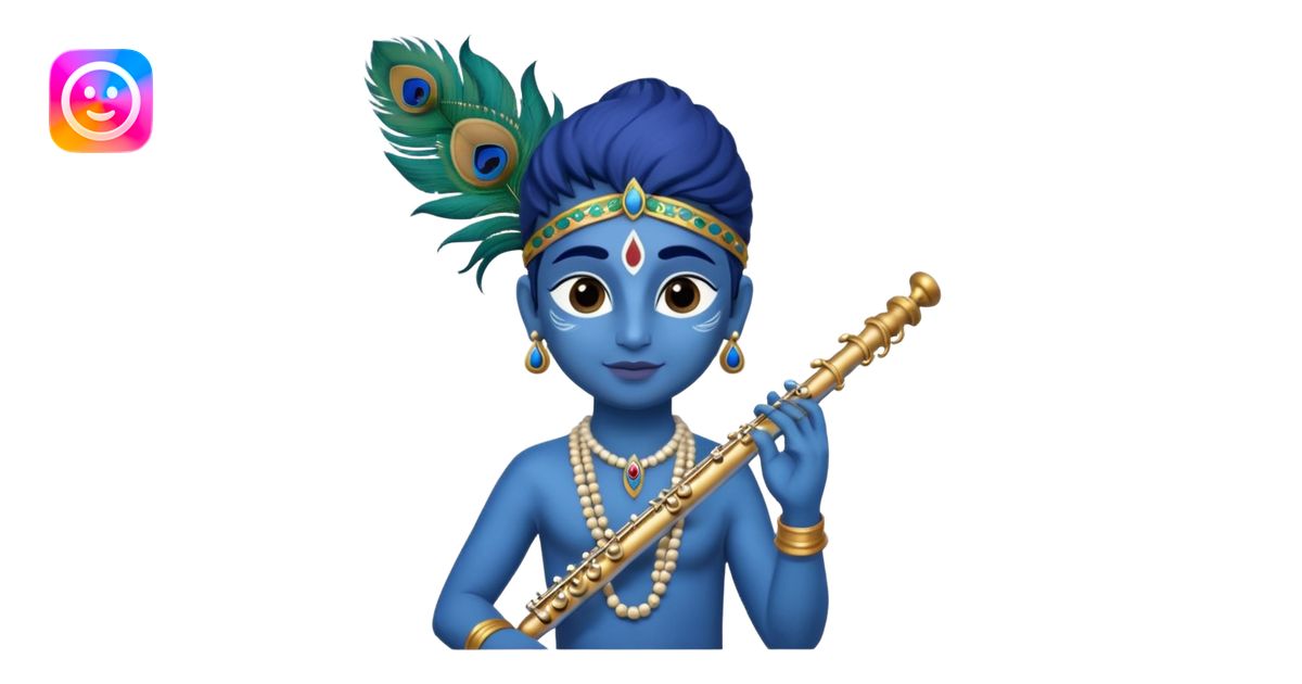 lord krishna emoji, blue skin, peacock feather, flute emoji | AI Emoji ...