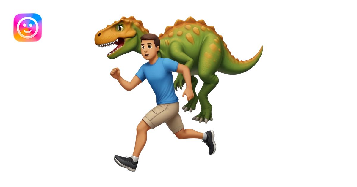 Dude running away from dinosaur emoji | AI Emoji Generator