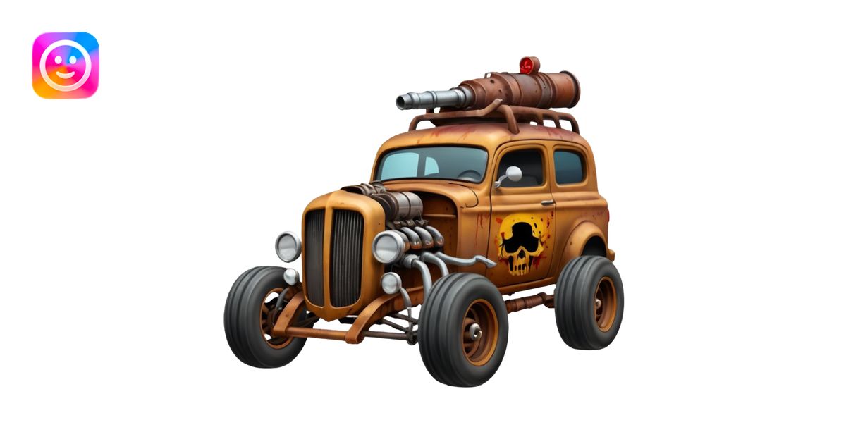 A mad max style hot rod in a zombie apocalypse, driving to the left. In ...