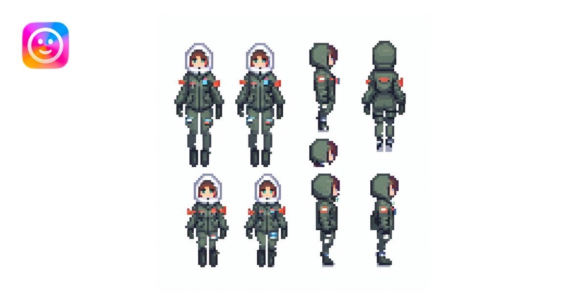 1 female, a vtuber in a cryo suit with a flight jacket, walk run jump ...
