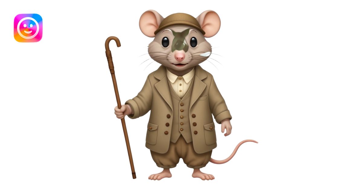 Old rat with wrinkles, happy, with old clothes and a cane emoji | AI ...