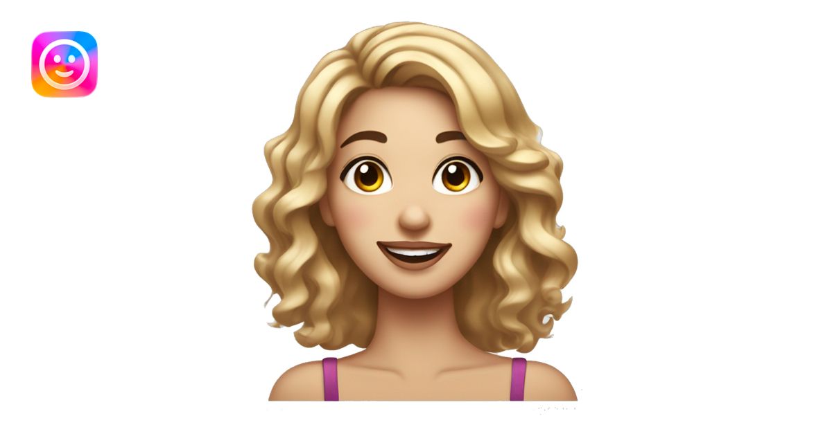 An emoji of a smiling woman with wavy, shoulder-length hair, wearing ...