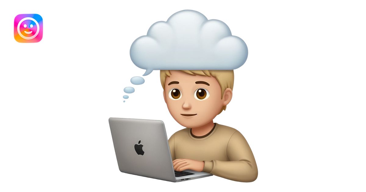 programmer emoji with laptop and visible thought bubble above his head ...