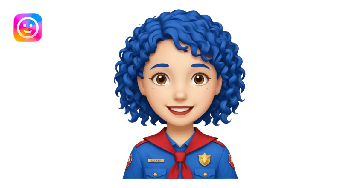 scout girl with red scout uniform, blue curly haired emoji | AI Emoji ...