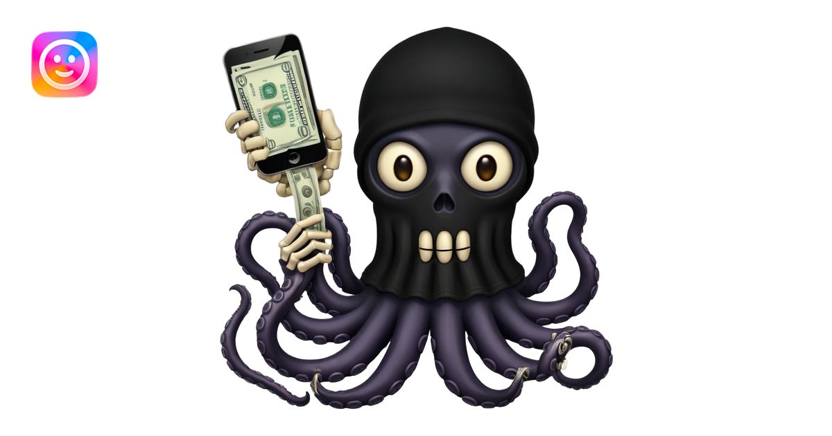 satanic octopus skeleton with scary evil eyes, wearing a black ...