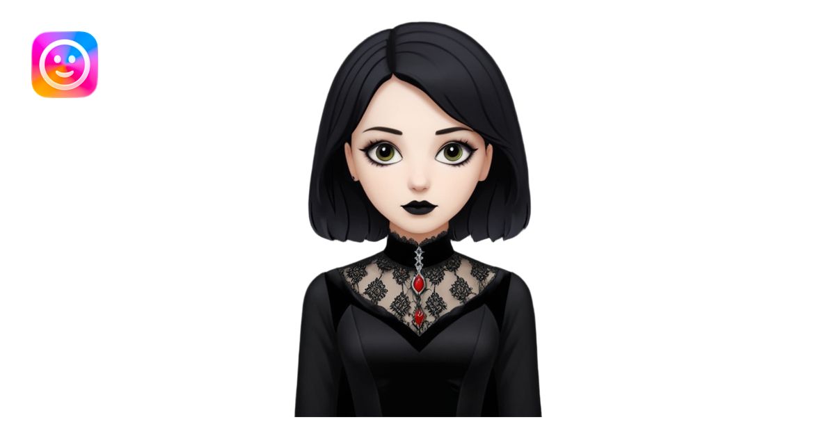 Adelaide Victoria Kane in black goth dress emoji | AI Emoji Generator