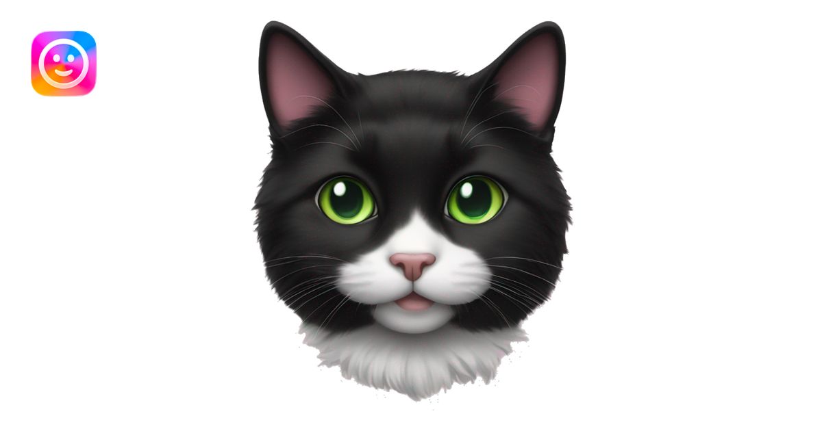 fluffy black tuxedo cat with green eyes and pink nose emoji | AI Emoji ...