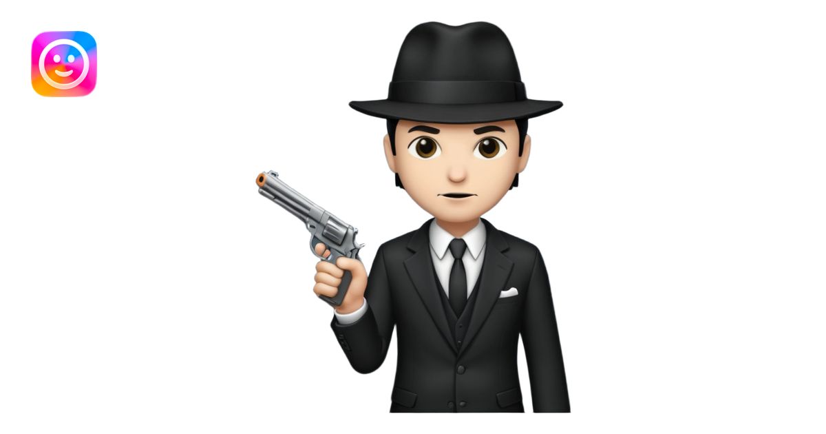 Mafia enforcer, suit and tie, black hat, gun emoji | AI Emoji Generator