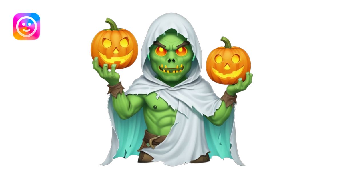 male orc warrior ghost emoji, green skin, wearing torn white ghost ...