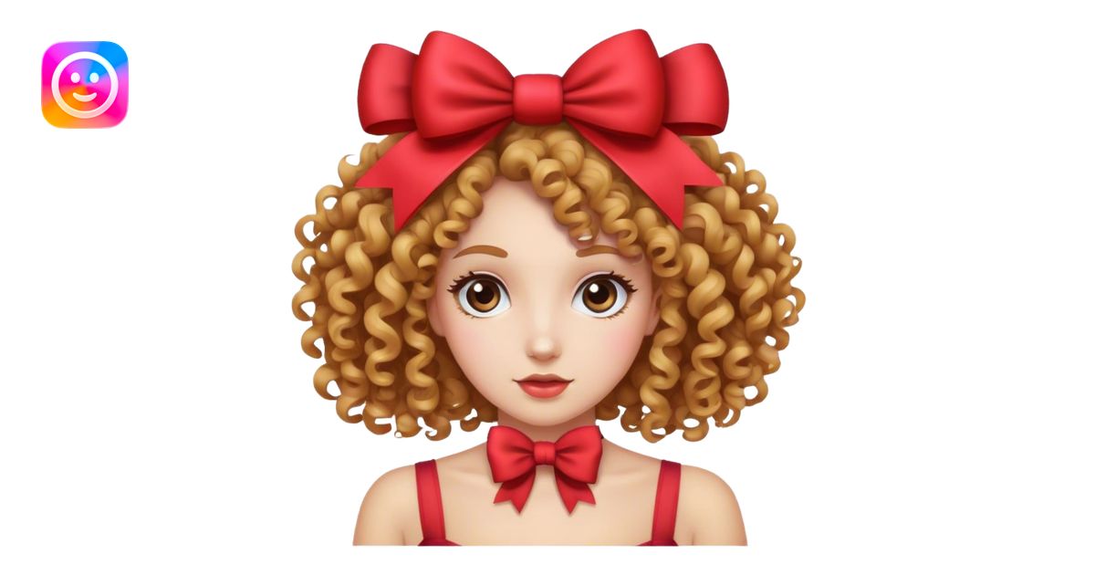 Uma mulher cabelo cacheado com um laço emoji | AI Emoji Generator