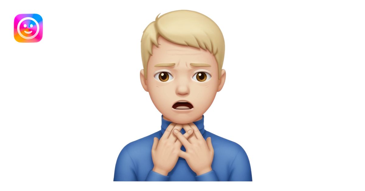 Stressed clenching face and mouth with hands choking the neck emoji ...