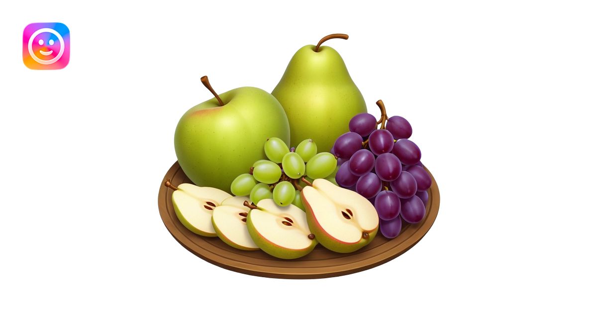 medieval fruit platter object icon, sliced apples and pears, grape ...