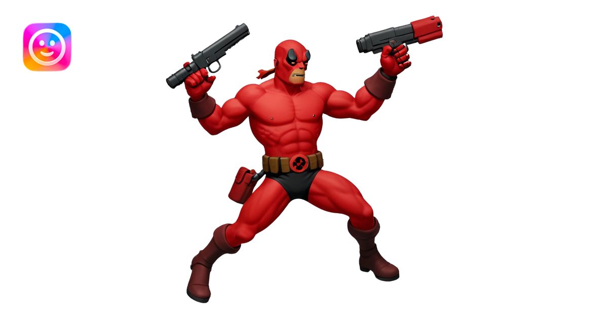 cinematic realistic superhero Hellboy by Mike Mignola jumps and shoots ...