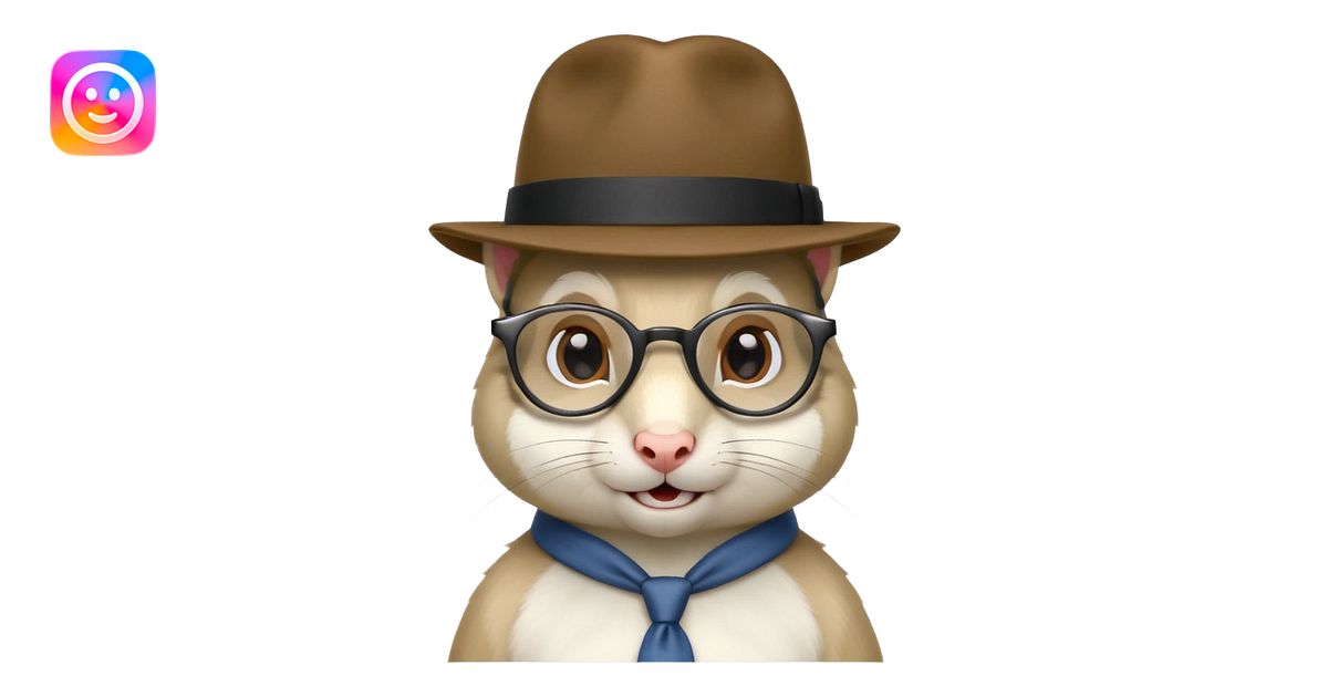 white squirrel with glasses and fedora emoji | AI Emoji Generator