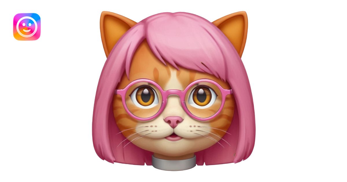 Orange Yellow cat wearing pink bob hair wig, circle glasses emoji | AI ...