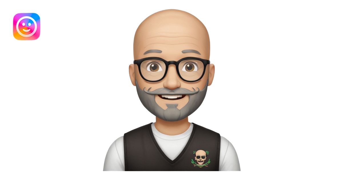Bald man with salt and pepper beard and glasses and tattoos emoji | AI ...