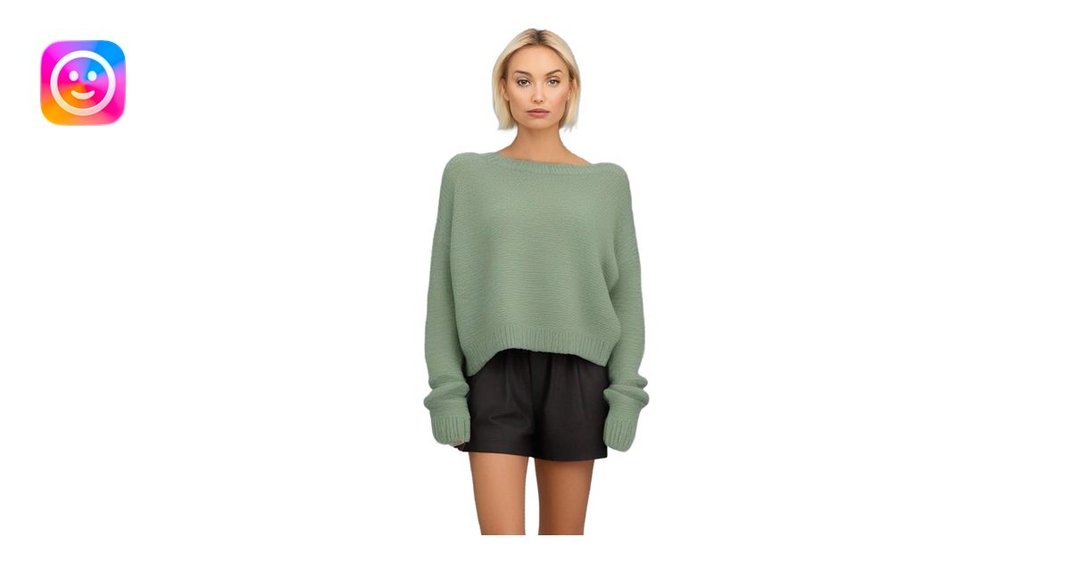 Sage green cropped oversize wool sweater, isolated emoji | AI Emoji ...