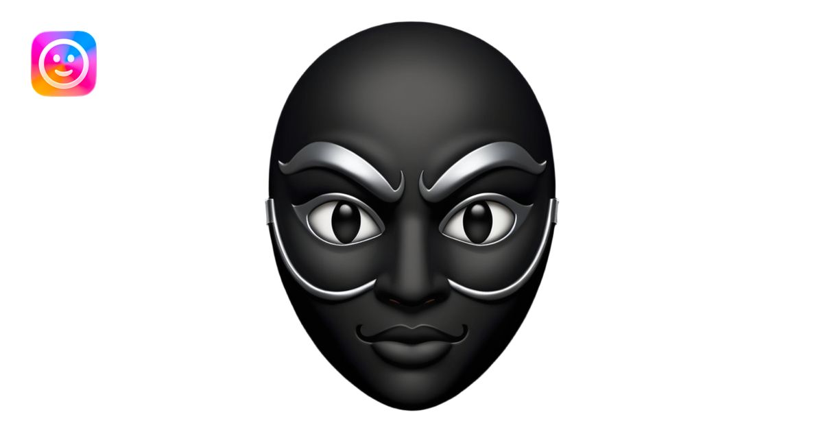 Minimal emoji, gothic mask forged from matte black leather, emotionless ...