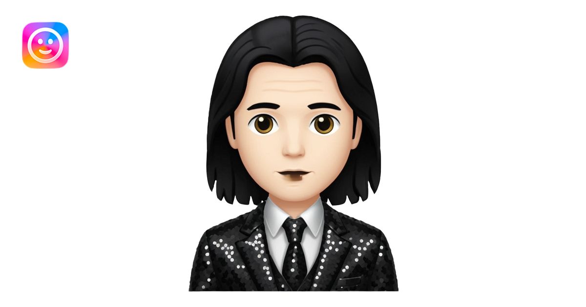 Charles Lee Ray with long black hair, dark suit sequin suit emoji | AI ...