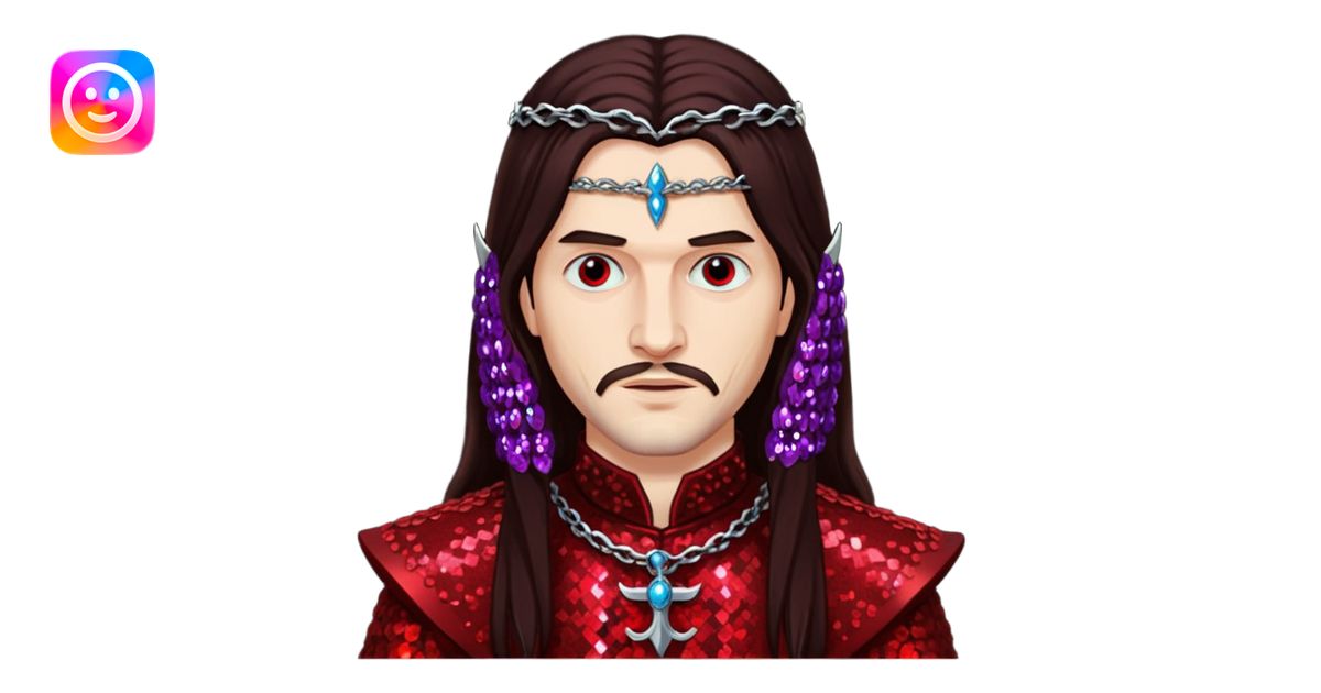 Vlad Tepes with long dark brown hair, dark red sequin outfit emoji | AI ...