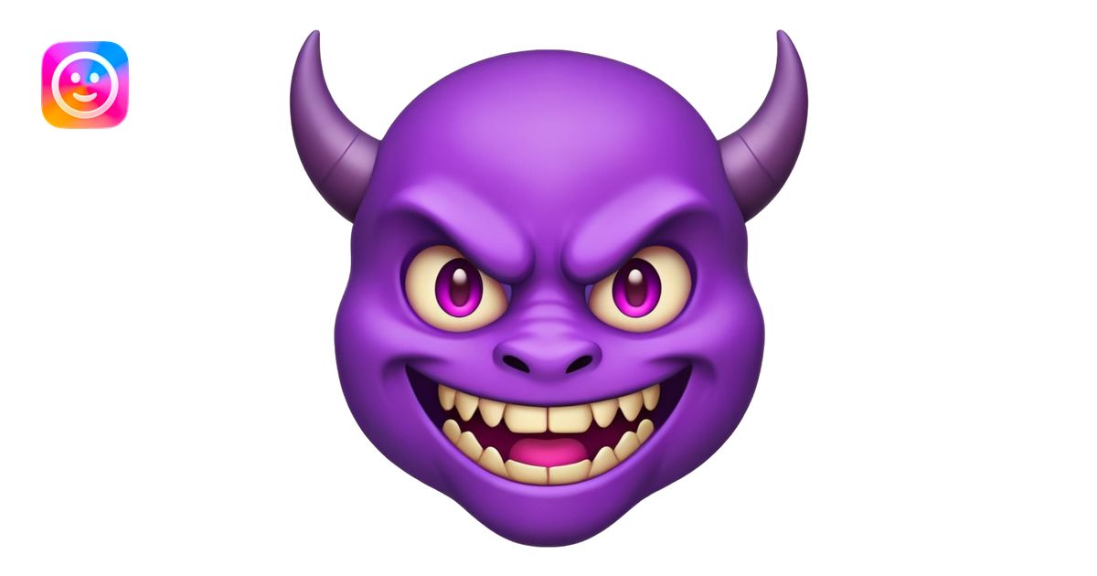 purple demon emoji face with small fangs and mischievous smile emoji ...