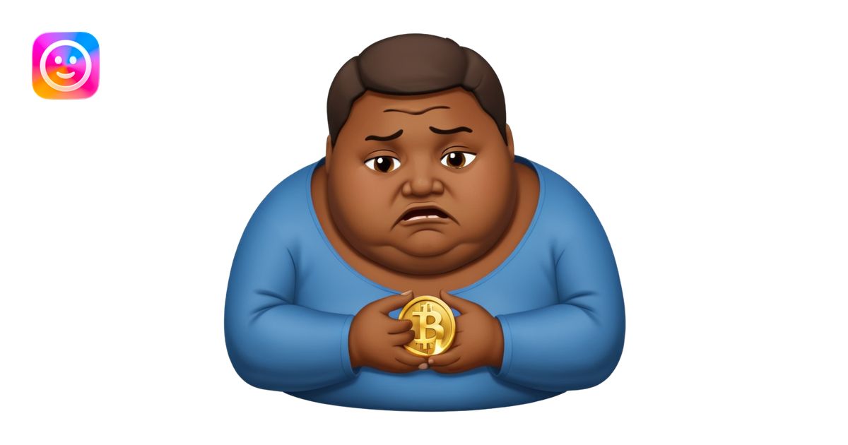 Obese brown man bitcoin, NO TATTOOS, sad crying emoji | AI Emoji Generator
