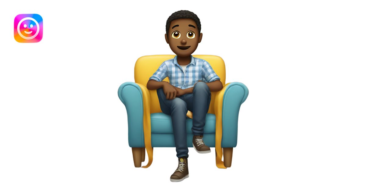 boy sitting on chair indoors with fake leg emoji | AI Emoji Generator