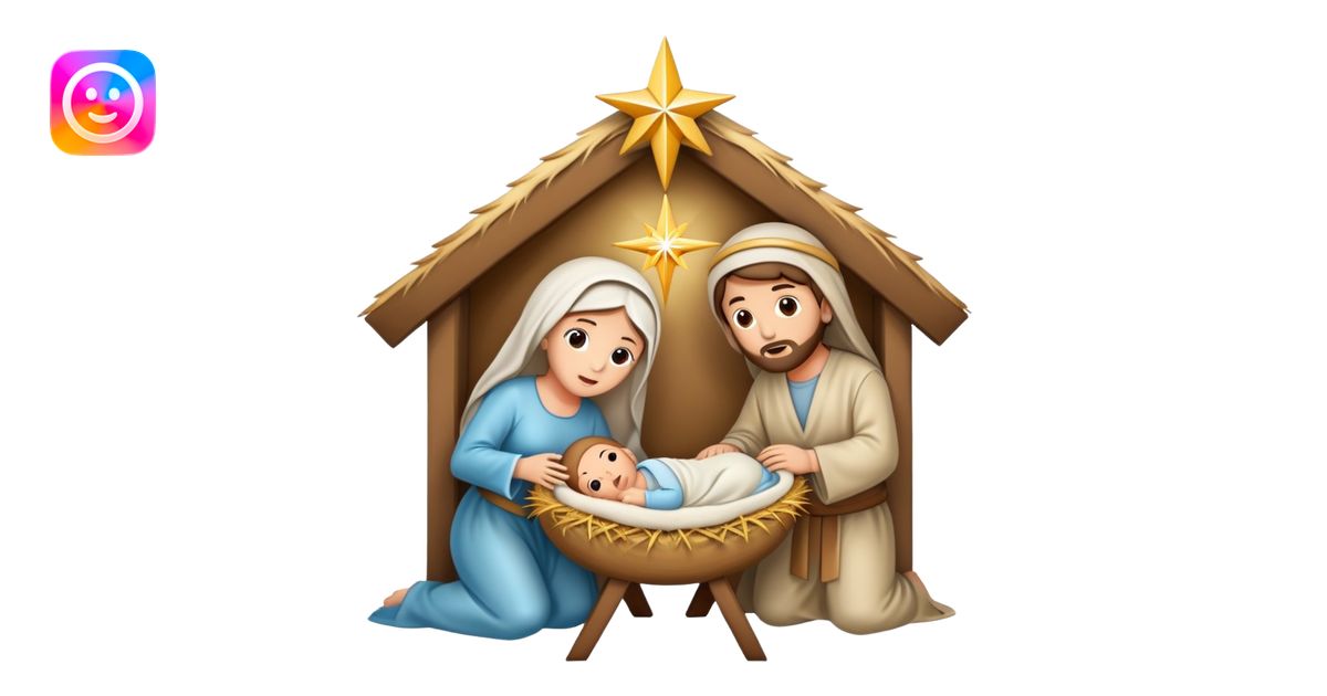 Nativity scene with baby Jesus in a manger, Mary, Joseph, and star ...