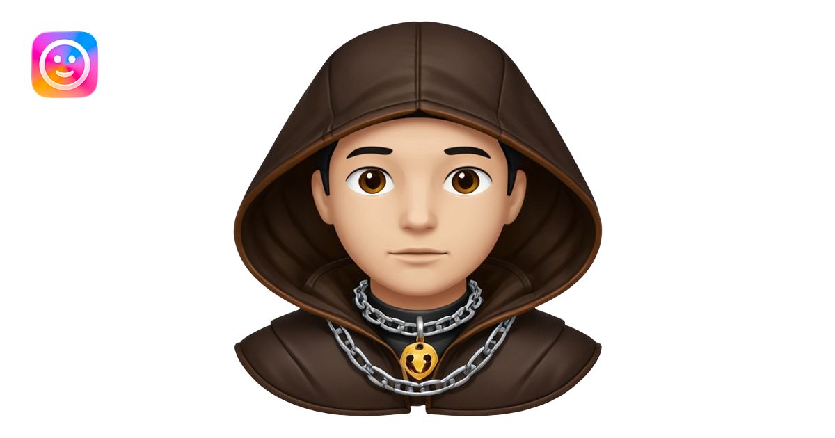 Leather hooded gimp with chain collar emoji | AI Emoji Generator