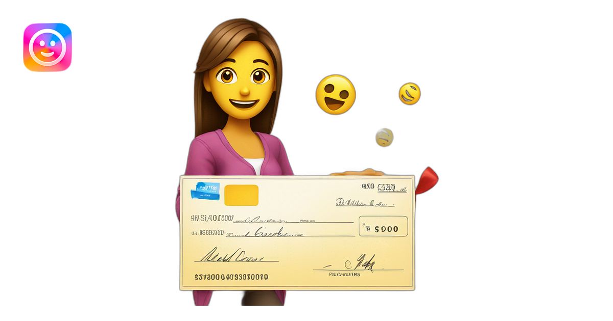 Chica recibe recompensa cheque emoji | AI Emoji Generator