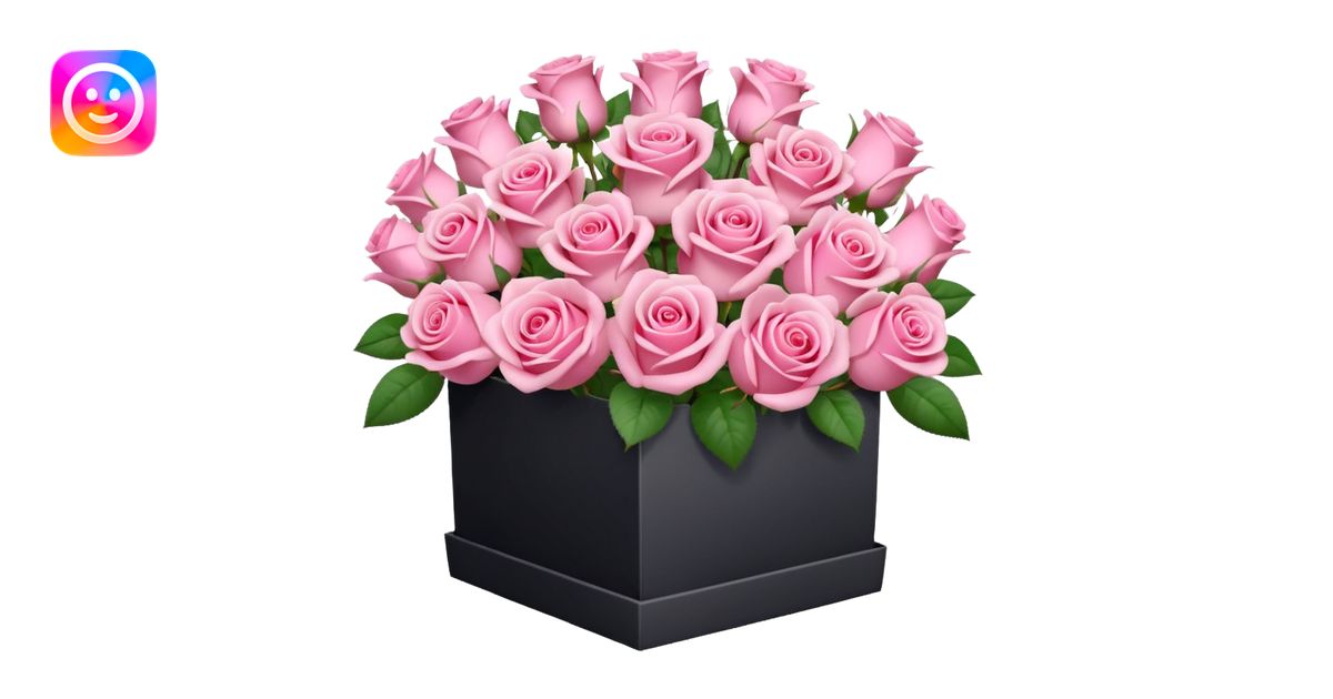 bouquet of pink 25 roses in a white box emoji | AI Emoji Generator