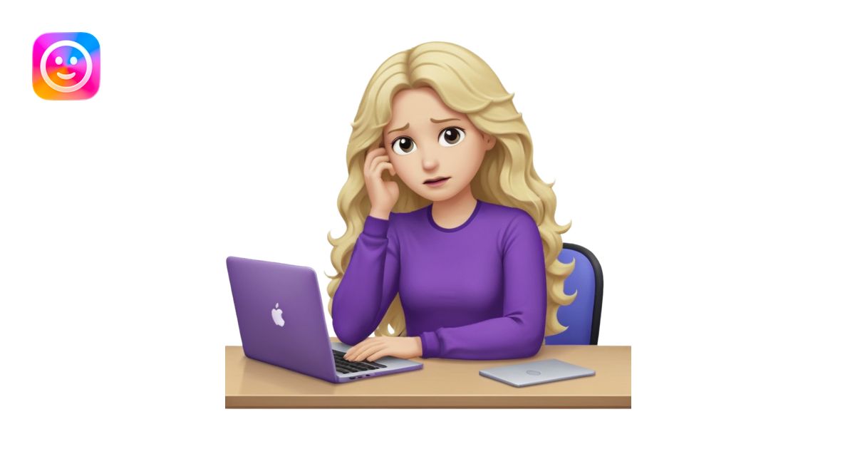 lady with long blonde wavy hair, purple top, one elbow one desk hand on ...