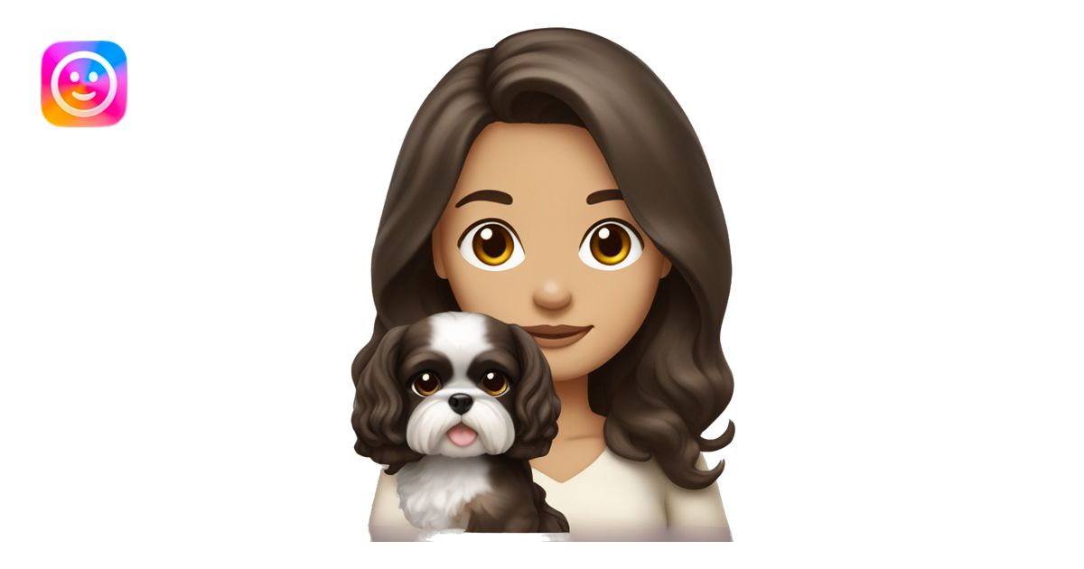 Young dark brunette medium kin hair woman with a cream shih tzu in her ...