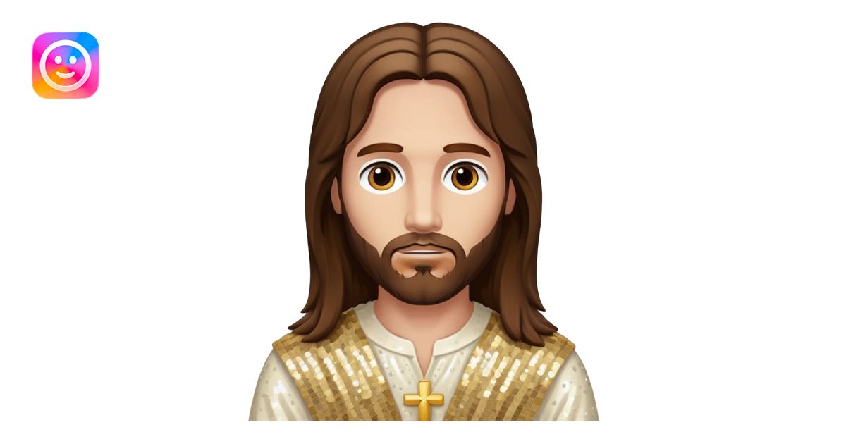 Jesus Christ with long brown hair, ivory sequin outfit emoji | AI Emoji ...