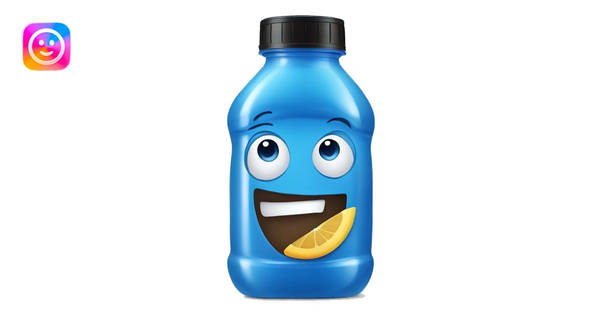 blue healthy juice in plastic bottle with black lid emoji | AI Emoji ...