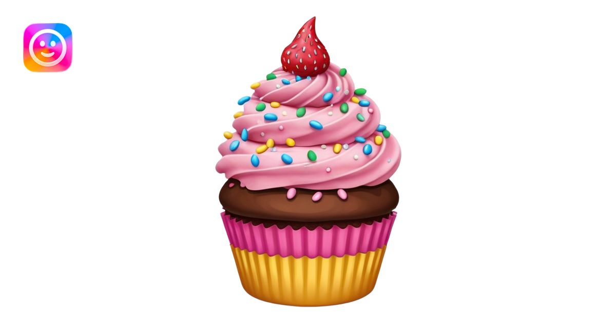 cupcake emoji with strawberry cake batter, chocolate frosting, and ...