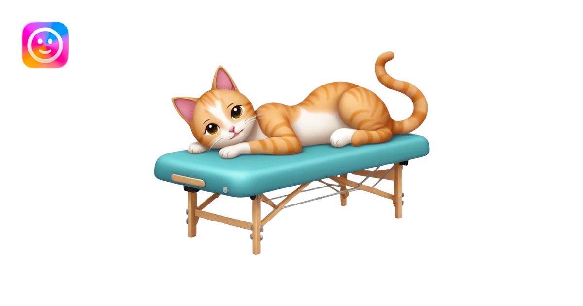 A cute emoji-style illustration of a cat girl lying on a massage table ...