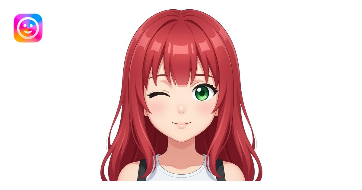 anime girl neutral expression red hair green eyes blinking emoji | AI ...