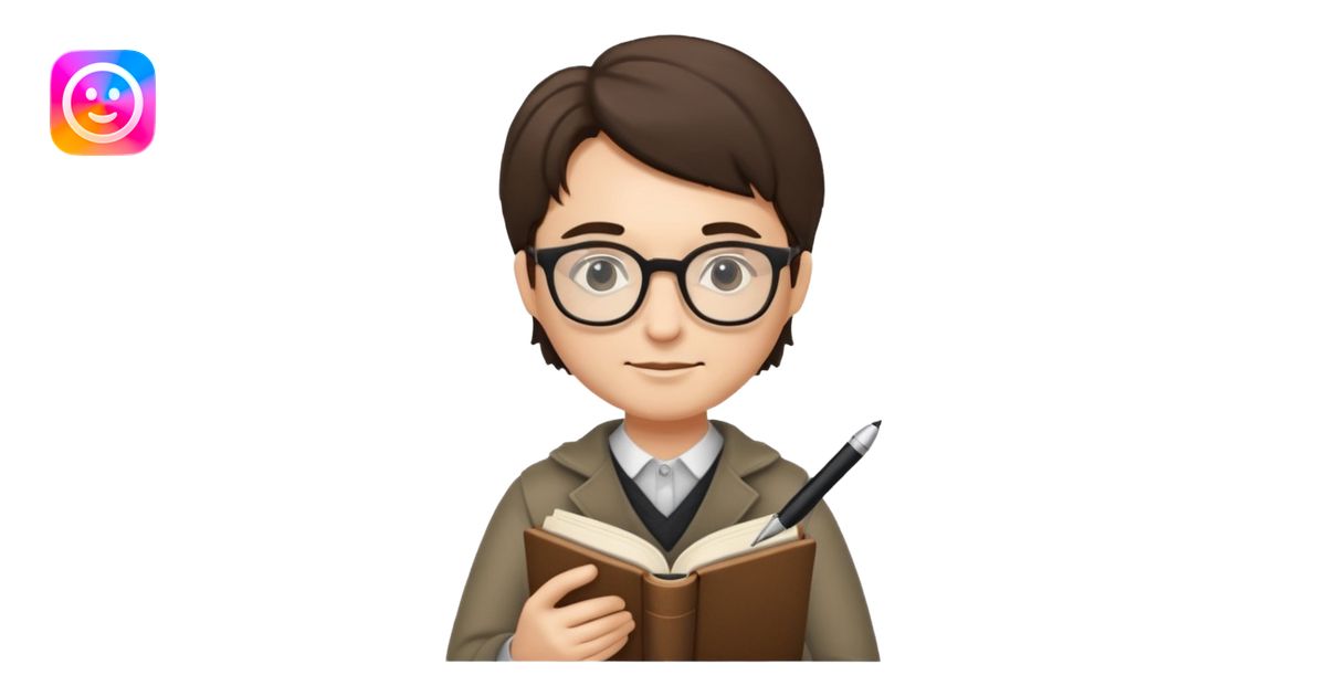 writer holding pen and book, wearing glasses emoji | AI Emoji Generator