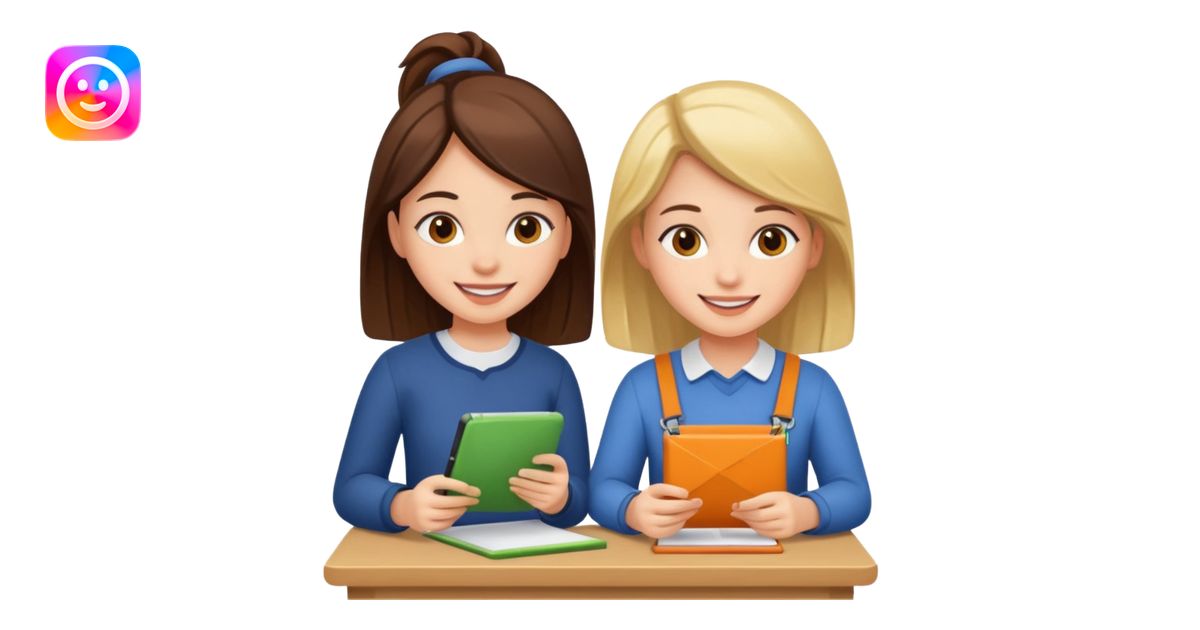 TWO GIRLS DOING A PROJECT PROFESSIONAL emoji | AI Emoji Generator