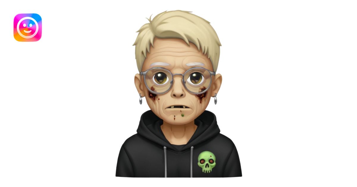 Chico moreno zombie, con gafas y sudadera negra, dos aretes en la oreja ...