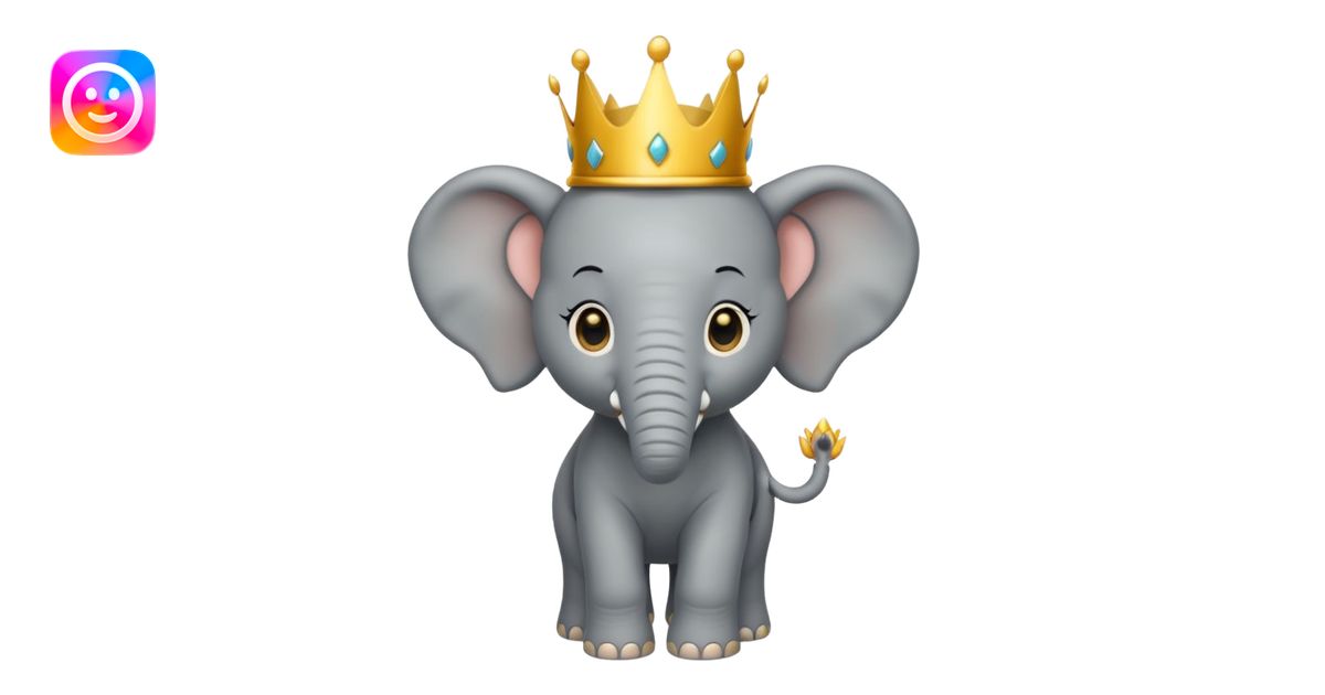 Elephant calf with small crown symbol on head. emoji | AI Emoji Generator